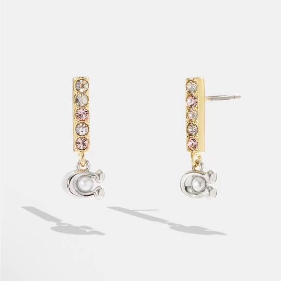 Coach | Jewelry | Coach Signature Pave Bar Huggie Earrings Gold ...